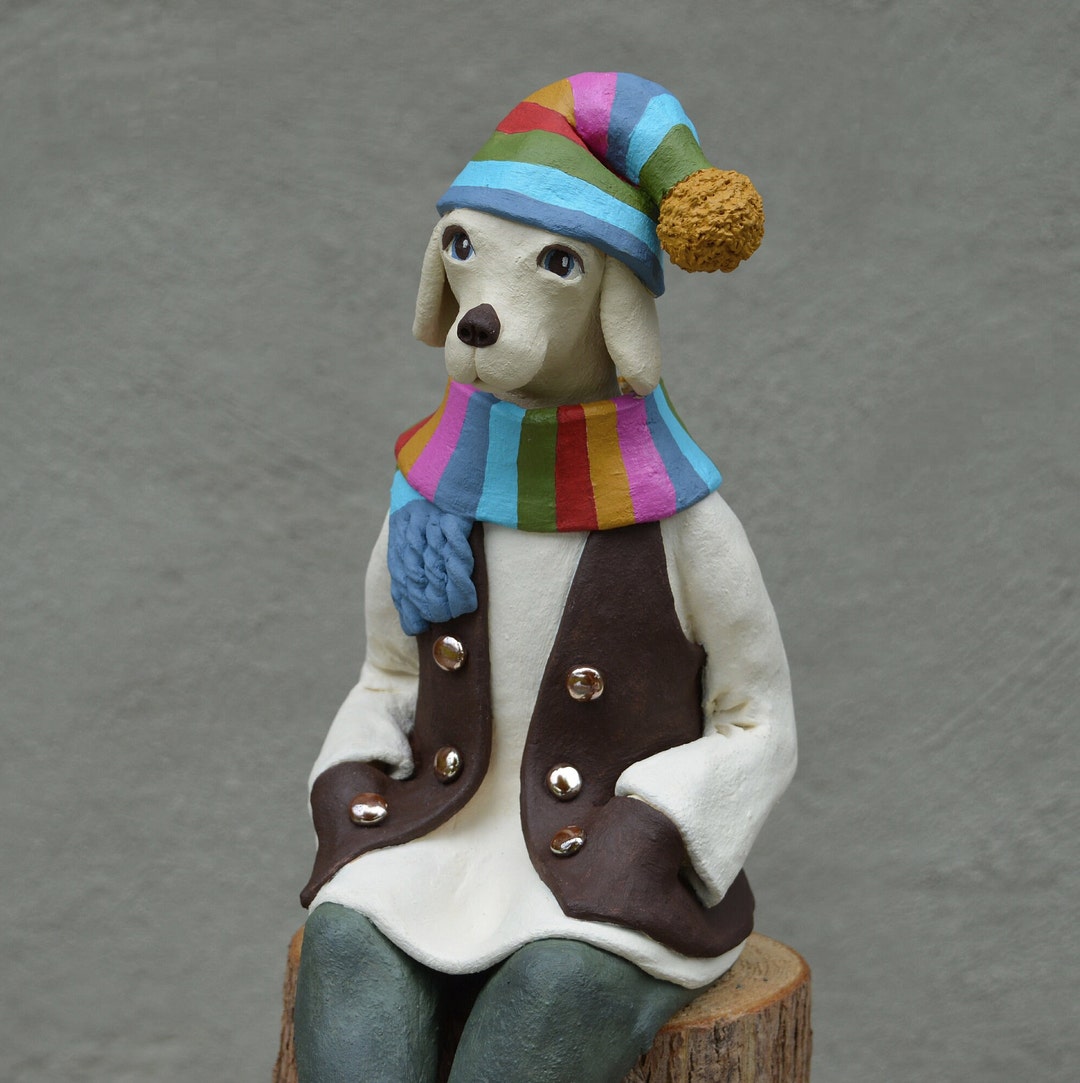 Sitting Dog. Handmade Ceramic Sculpture, to Be Placed on the Shelf ...