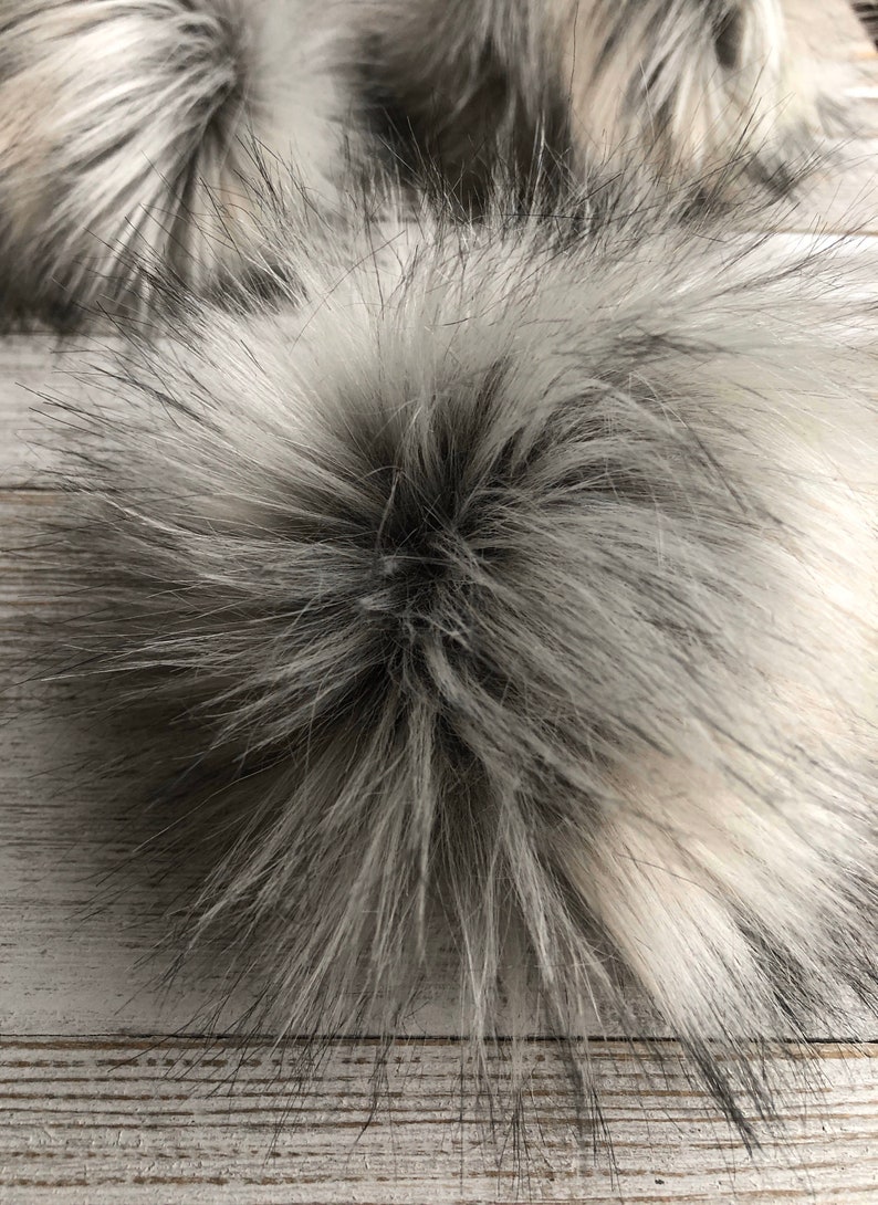 Silver Fox Fur Pom Pom Long Pile Faux Fur Hat Topper Fluffy - Etsy