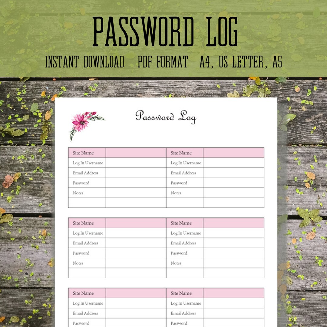 Password Log Organizer Tracker Sheets for Planner Inserts Keeper ...