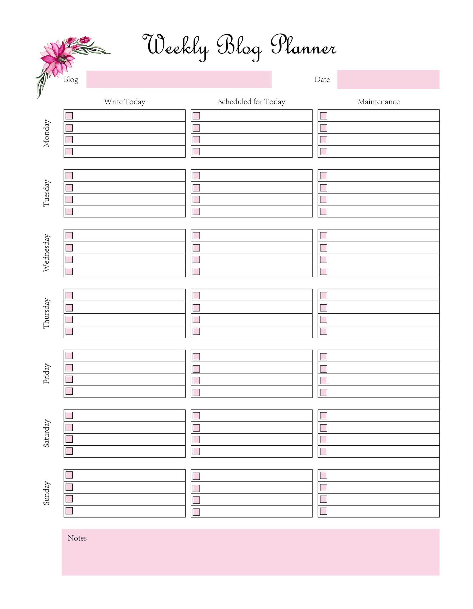 Blog Post Planner, Blog Organiser Schedule, Blogging Planner, Filofax ...
