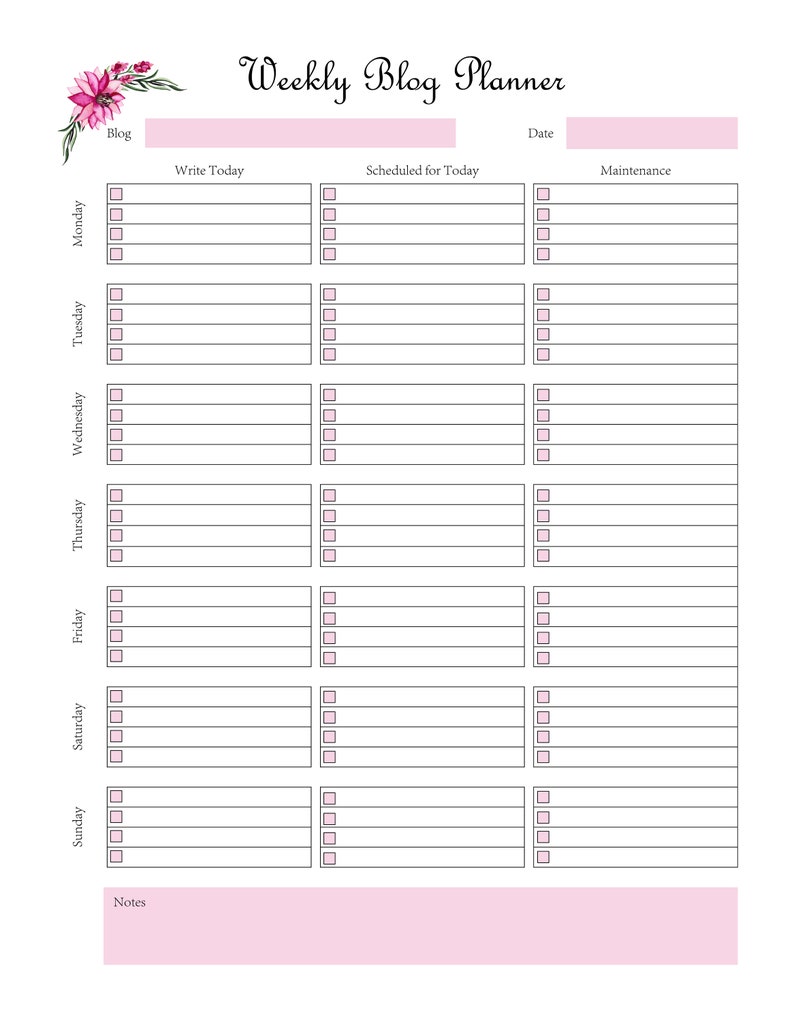 Blog Post Planner, Blog Organiser Schedule, Blogging Planner, Filofax ...