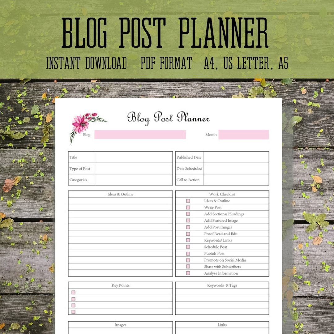 Blog Post Planner, Blog Organiser Schedule, Blogging Planner, Filofax ...