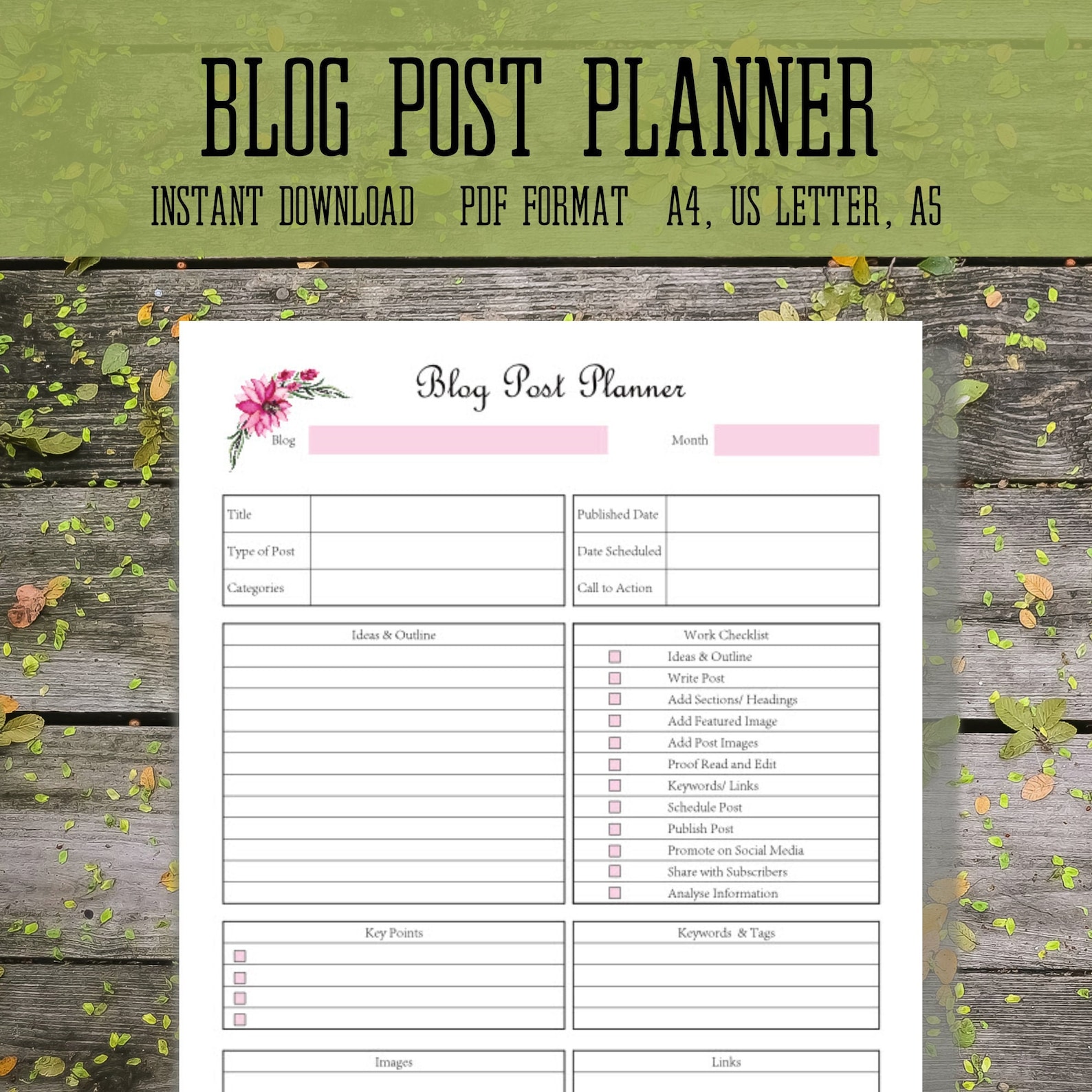 Blog Post Planner, Blog Organiser Schedule, Blogging Planner, Filofax ...