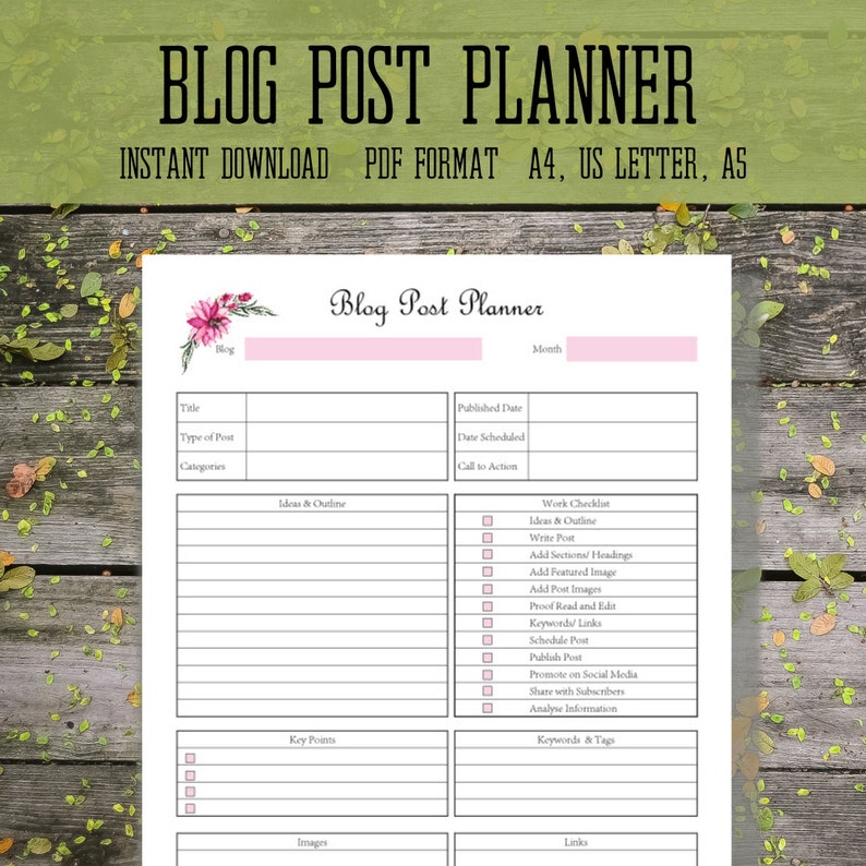 Blog Post Planner, Blog Organiser Schedule, Blogging Planner, Filofax ...