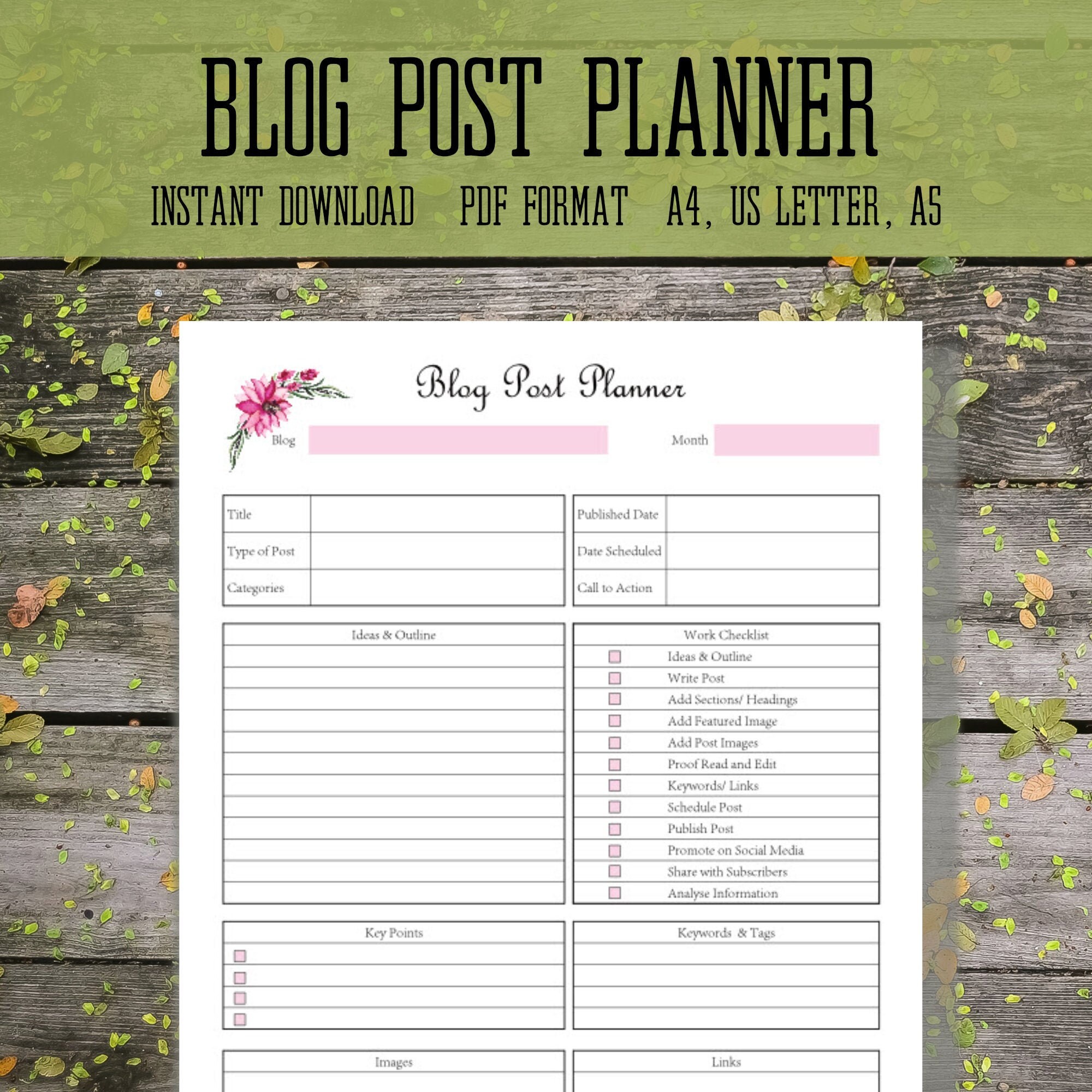 Blog Post Planner, Blog Organiser Schedule, Blogging Planner, Filofax ...
