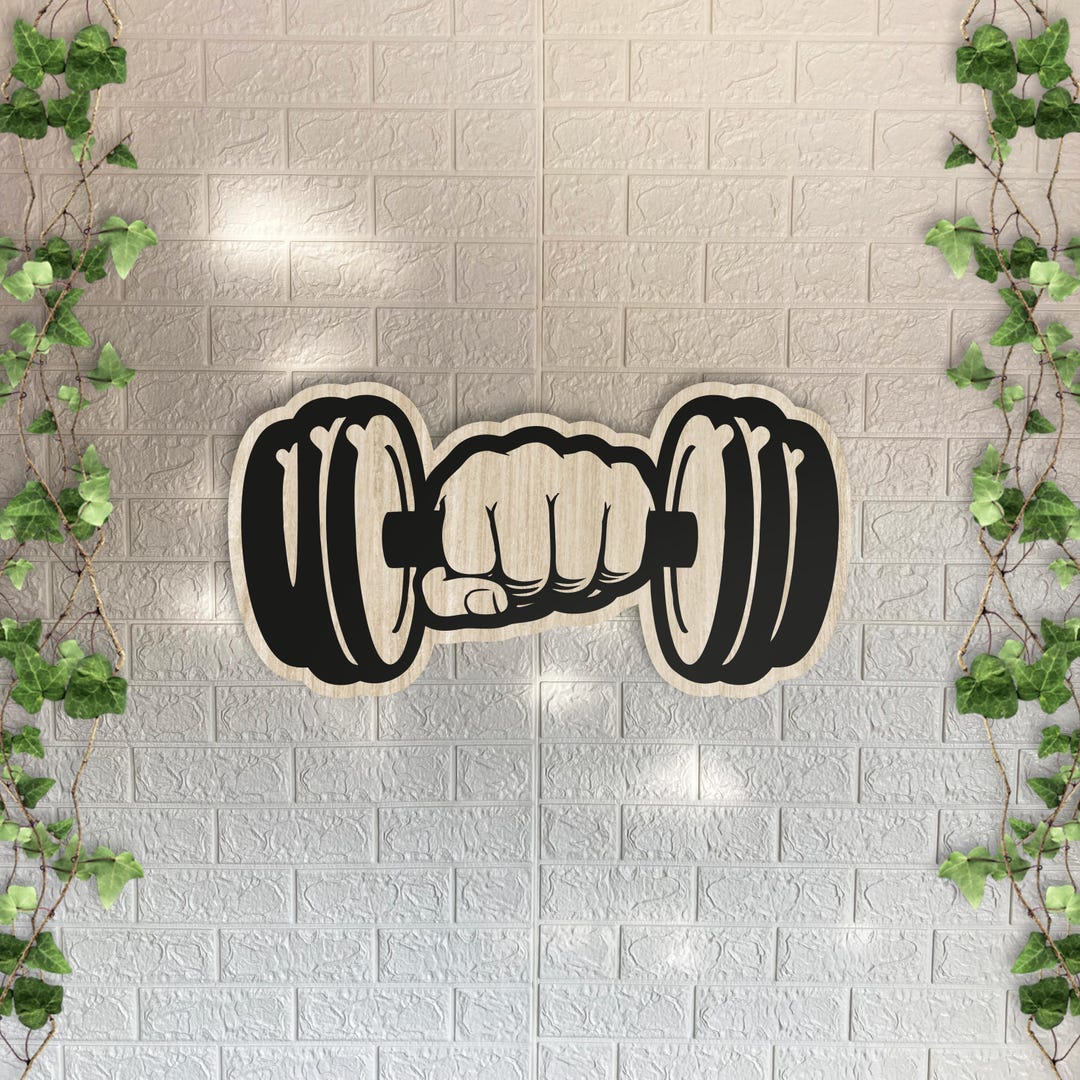 Laser Cut Wooden Dumbbell Wall Decor Handmade Gym Wall Art for Fitness ...