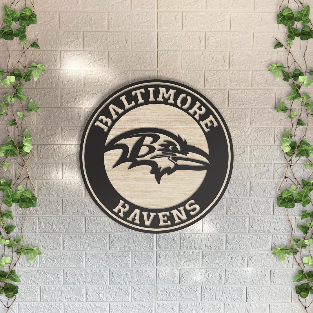 Baltimore Ravens Wooden Wall Decor, Round Laser Cut Design With Light ...