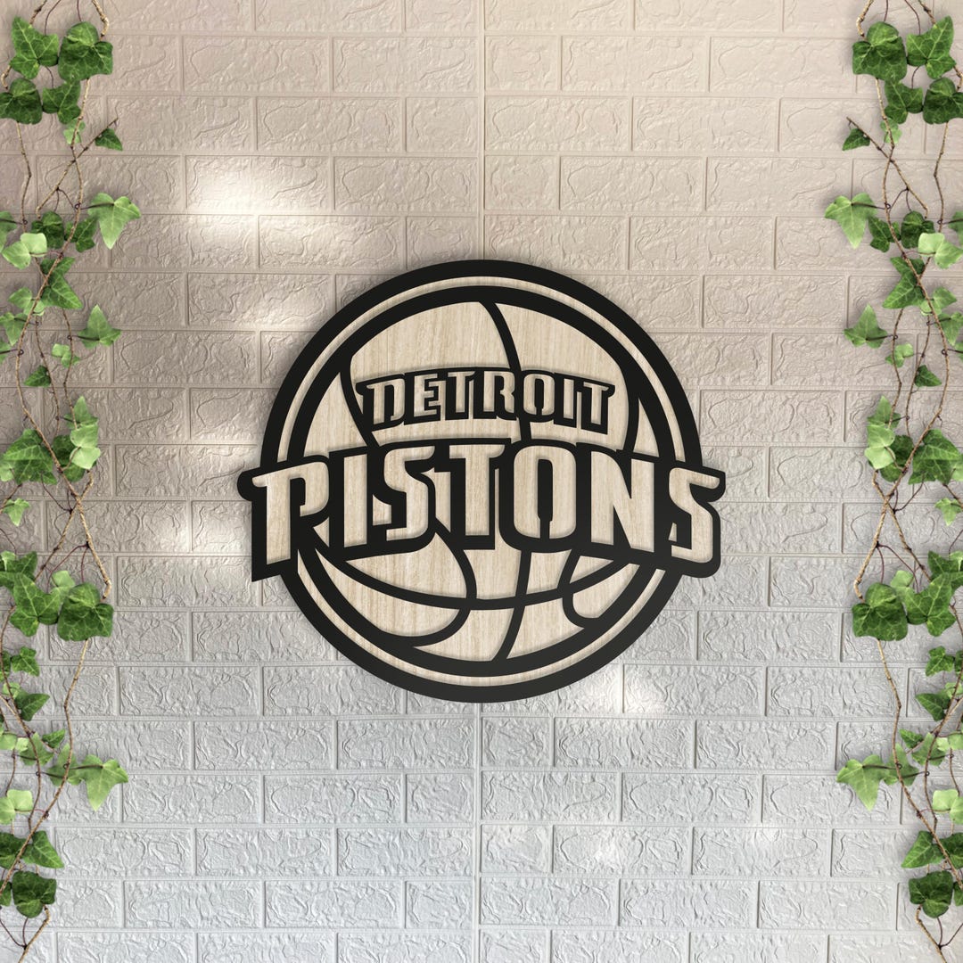 Detroit Pistons Wooden Wall Decor, Round Laser Cut Design With Light ...