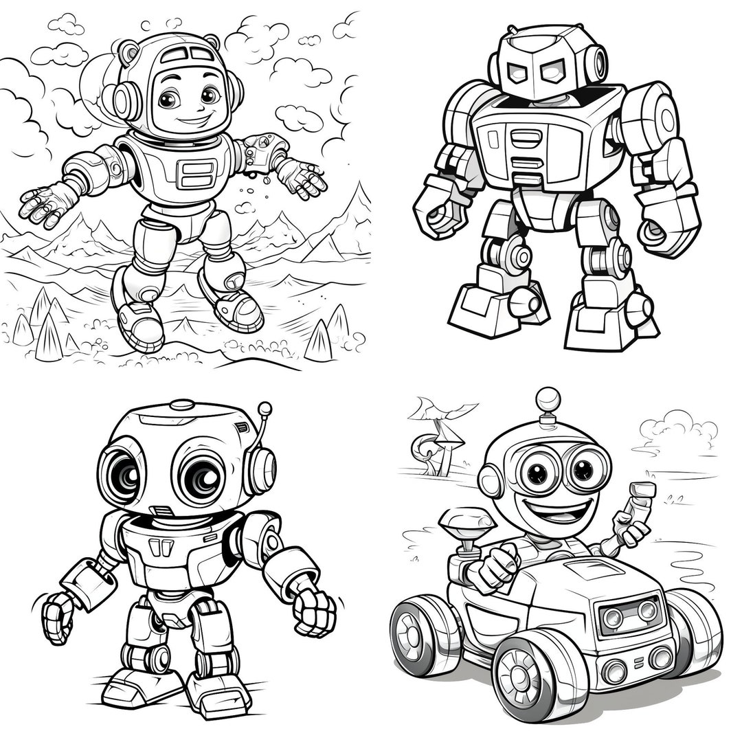 50 Robots to Color for Children - Etsy