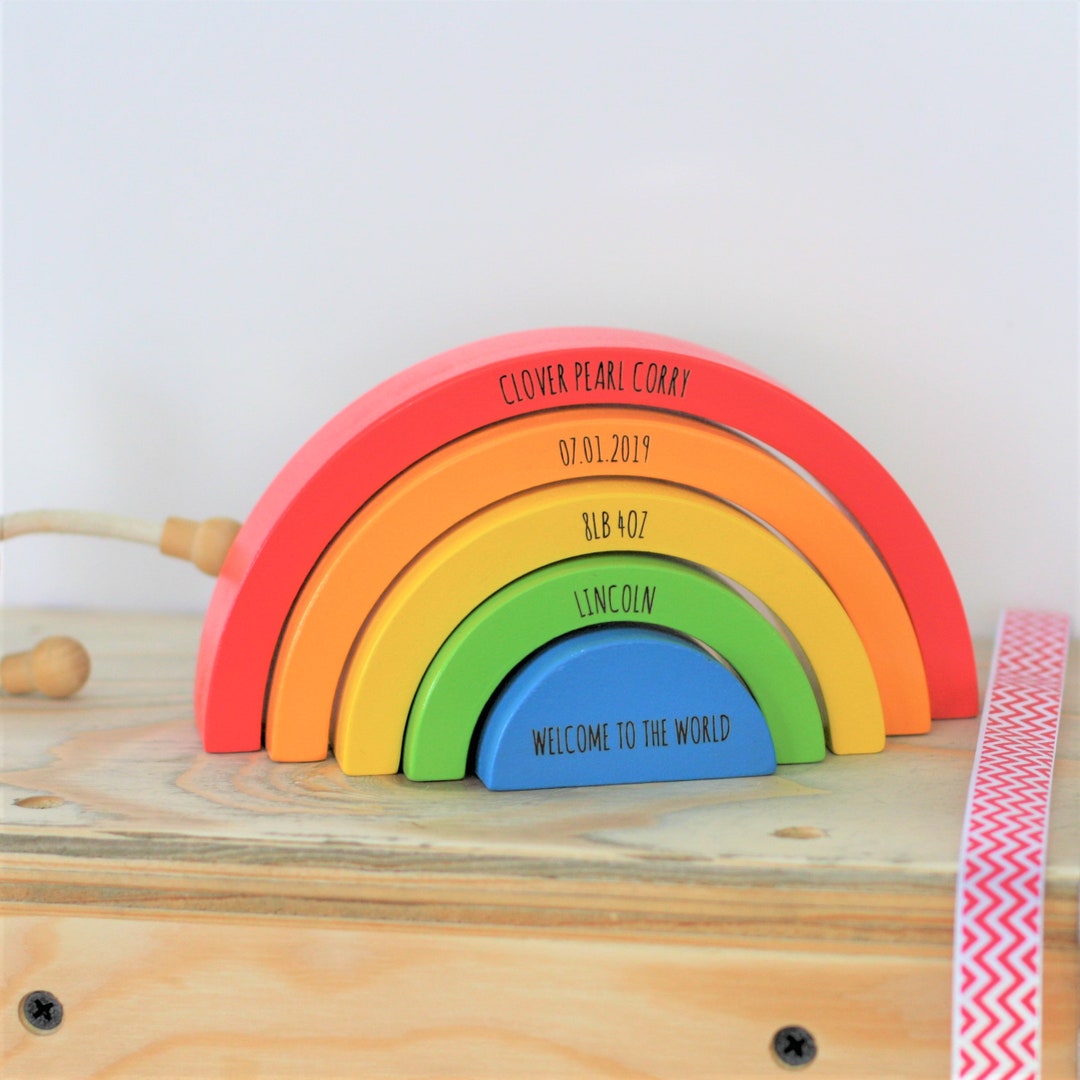 Personalised Wooden Rainbow Building Blocks for Kids - Wooden Rainbow ...
