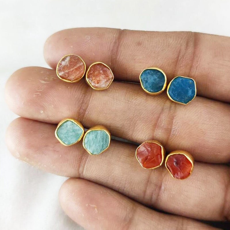 Raw Gemstone Slab Earrings - Etsy