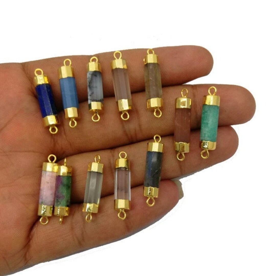 Semi Precious Gemstone Cylinder Link Connector, Tiny Size Gold ...
