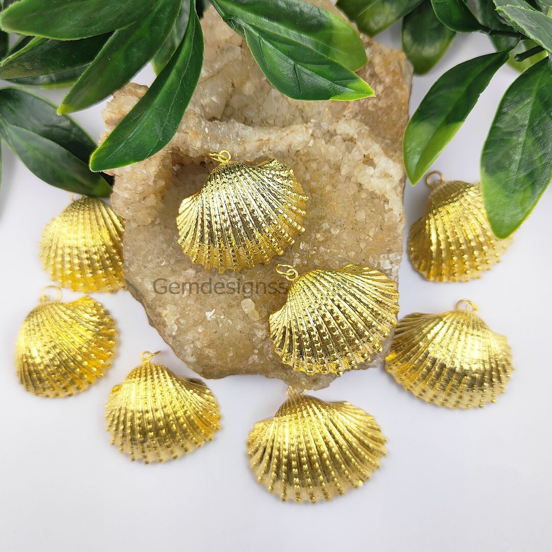 Real Sea Shell Pendant - Gemstone Shell Pendant - Gold Shell Necklace ...