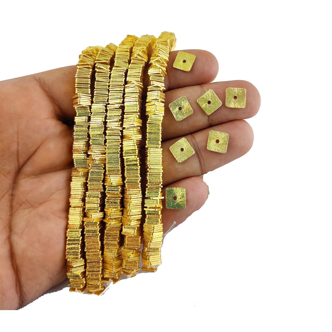 Brushed Gold Plated Flat Square Bead Spacers, Bracelet Making Bead ...