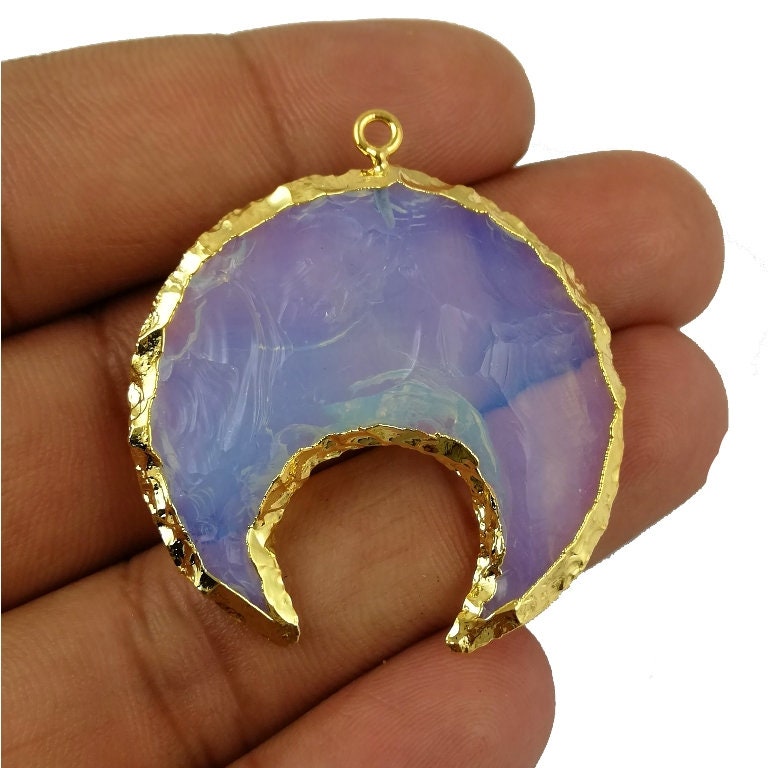 Opalite Gemstone Half Moon Shape Gold Plated Pendant - 30-35mm Crescent ...
