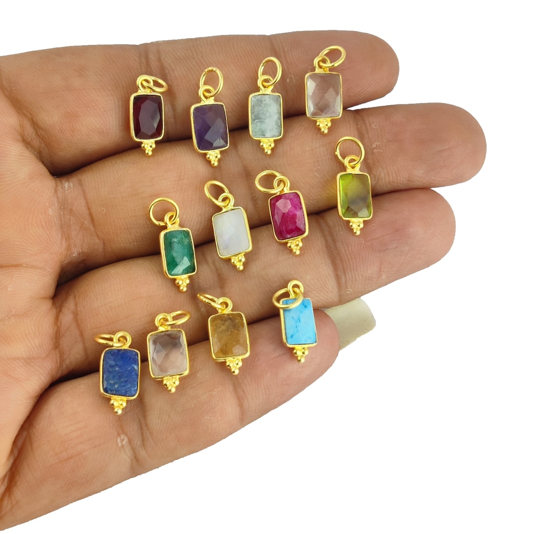 Gemstone Rectangle Shape Pendant- Birthstone Fancy Bezel Charms for ...
