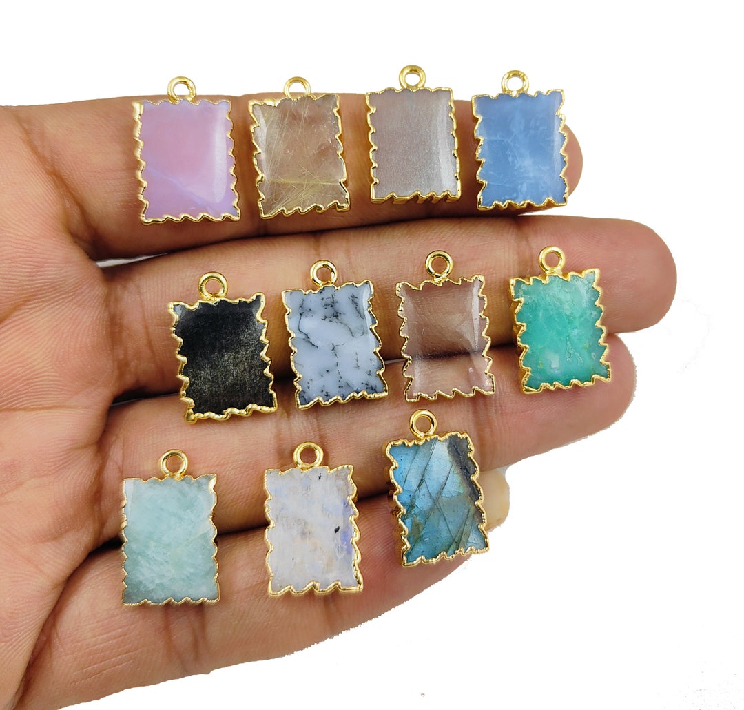 Gemstone Rectangle Slice Pendant - Electroplated 16x12mm Slice Pendant ...
