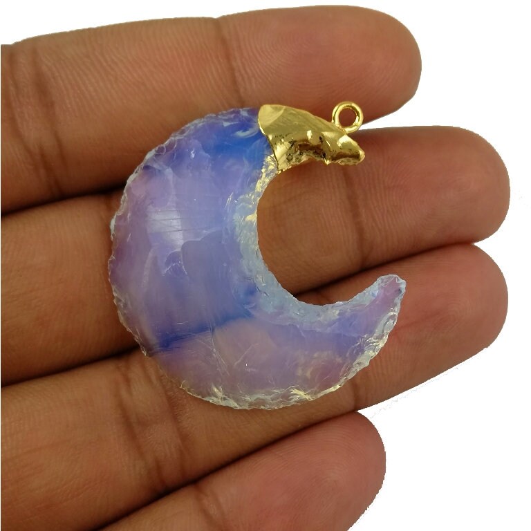 Opalite Gemstone Half Moon Shape Gold Plated Pendant - 30-35mm Crescent ...