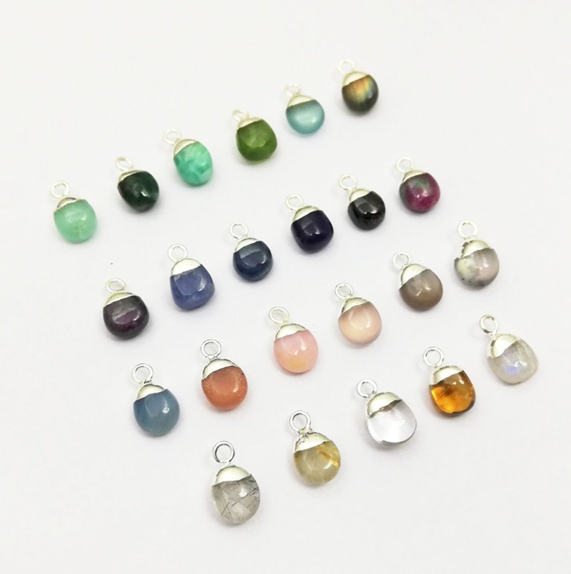 Semi Precious Gemstone Smooth Tumble Charm Gemstone Silver - Etsy