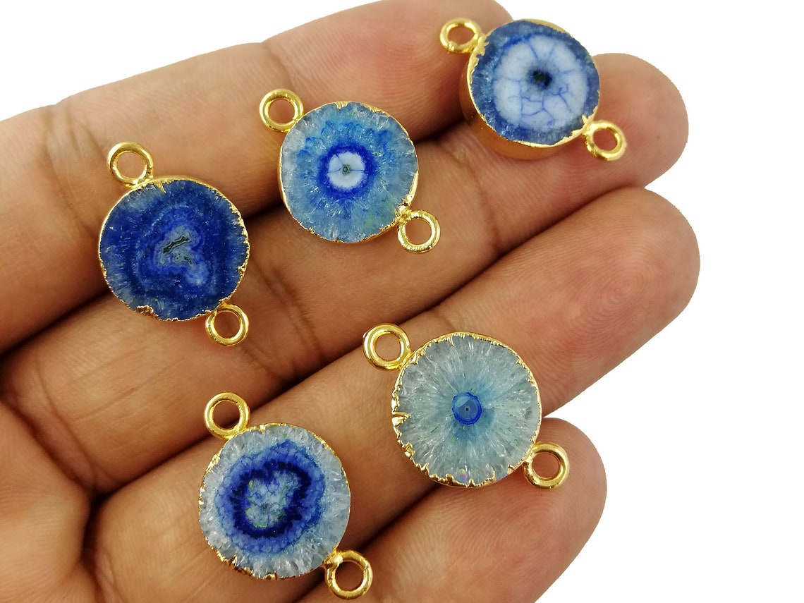 Blue Solar Quartz Gold Electroplated Connector Charms 13-14mm | Etsy