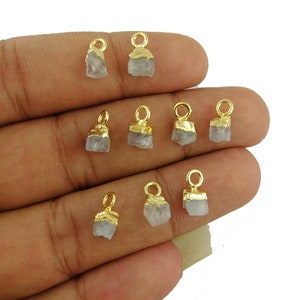 Tiny Raw Birthstone Gold Electroplated Charm, 5-7mm Raw Gemstone Charms ...
