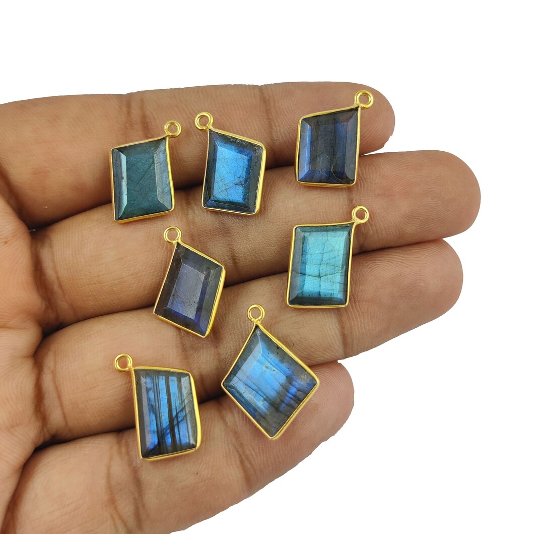 Pendentif carré en labradorite bleue - Pendentif avec lunette en or ...