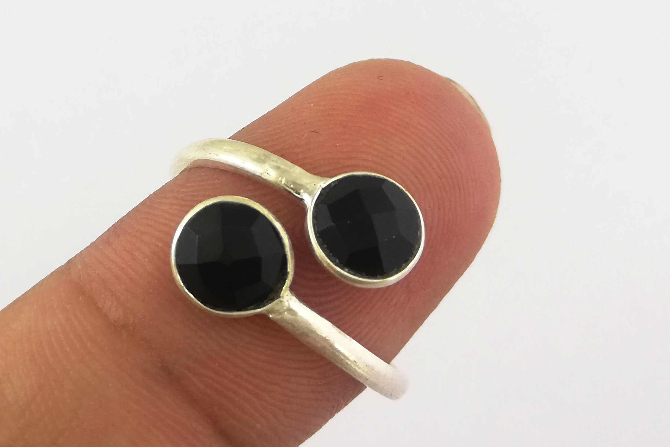 Gemstone Bezel Two Stone Ring 925 Sterling Silver Adjustable | Etsy