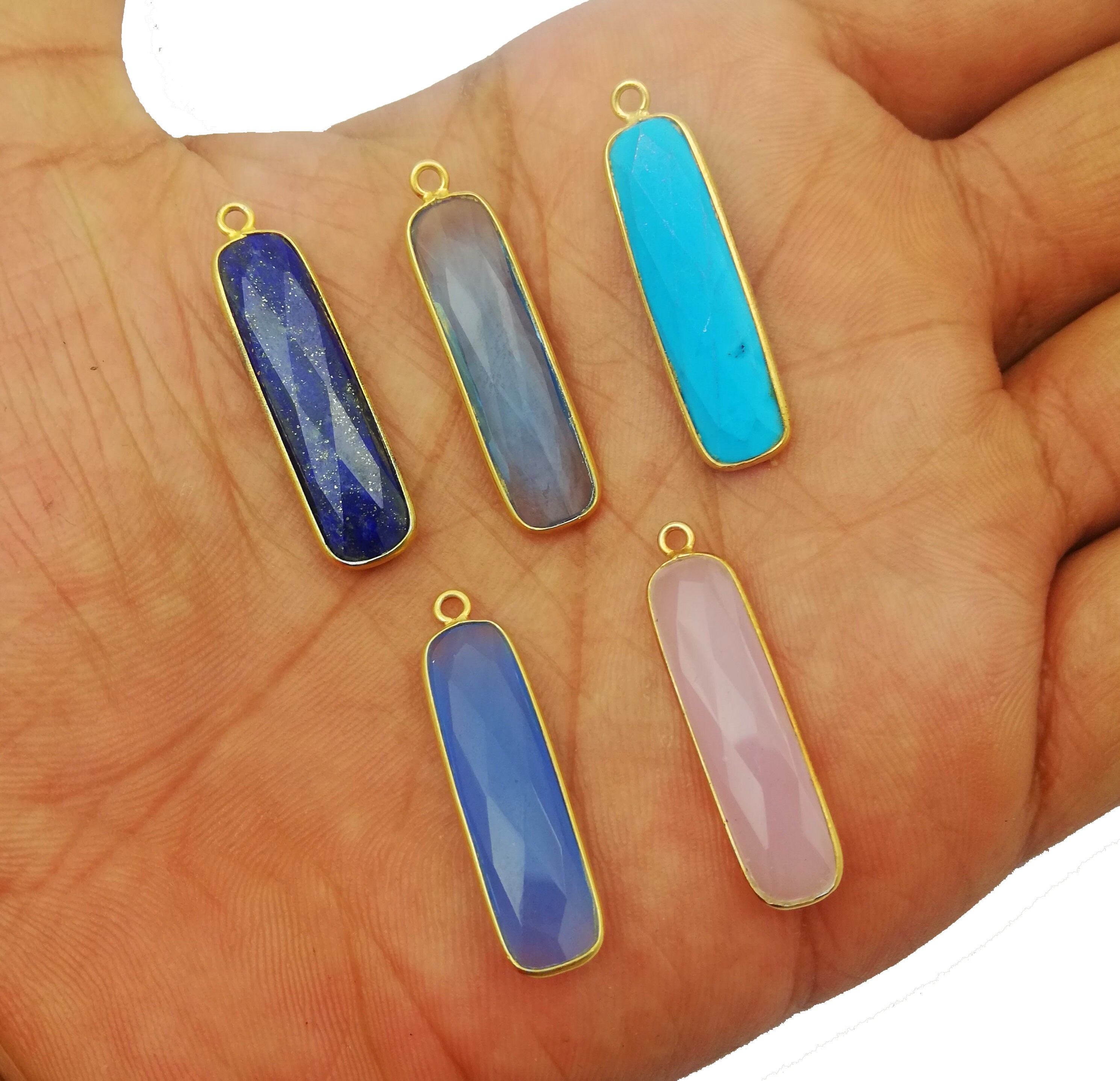 Gemstone Rectangle Shape Gold Vermail Bezel Pendant Selling | Etsy