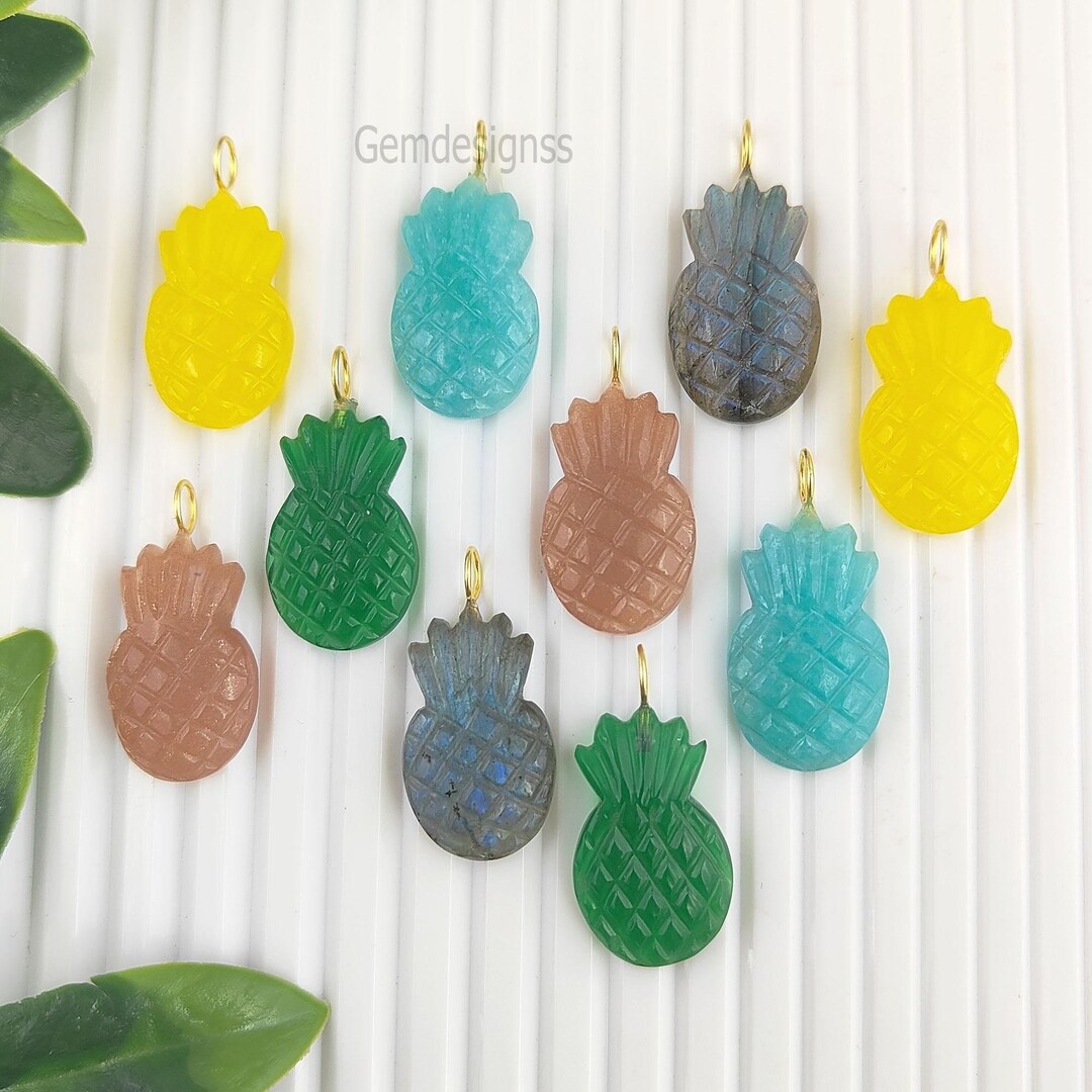 Gemstone Pineapple Charm - Vertical Loop Pineapple Pendant - Carving ...
