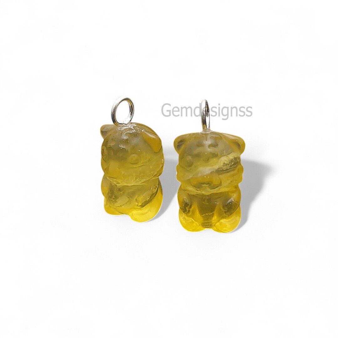 Mini Yellow Fluorite Pikachu Charm - Keychain Handcarved Charm ...