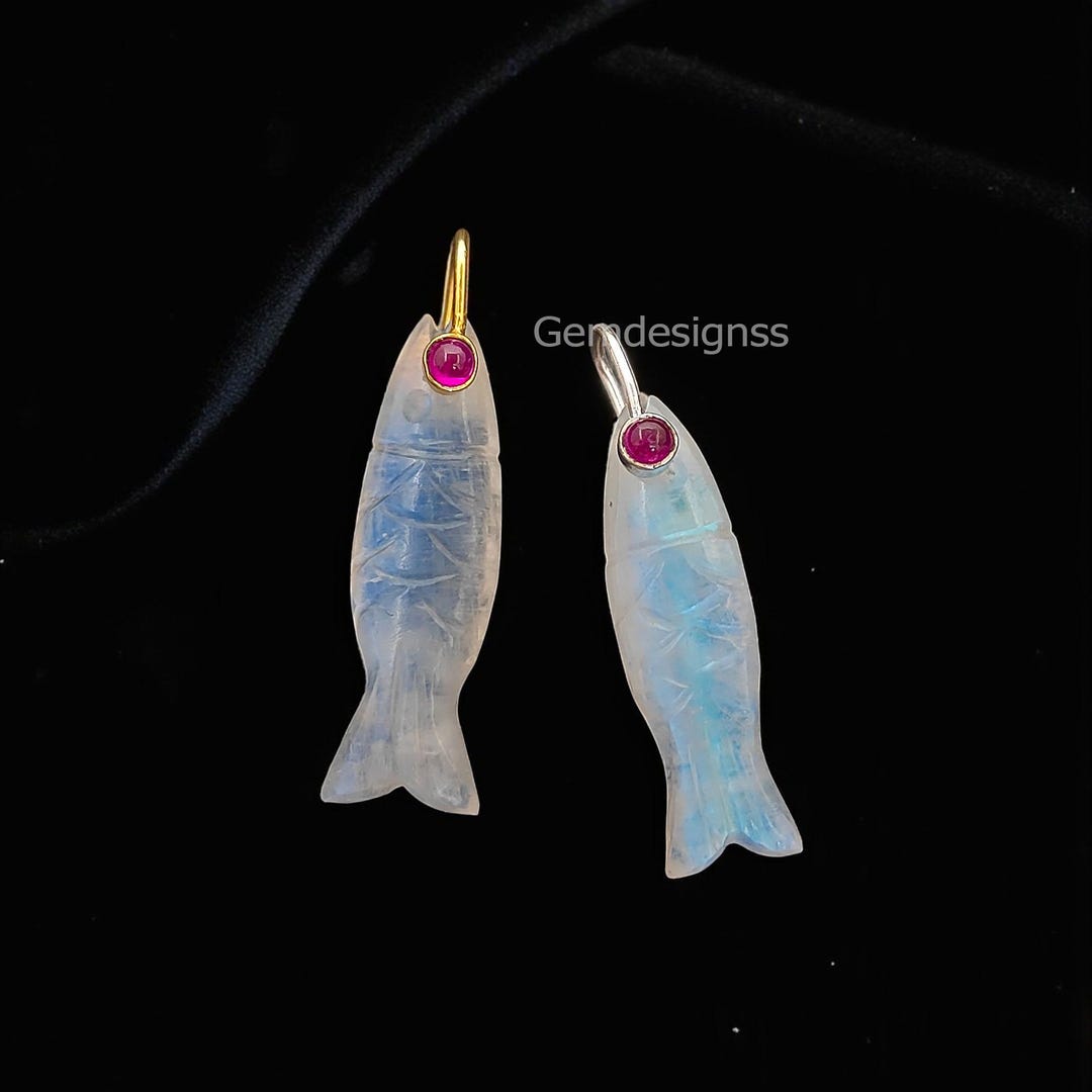 Flashy Rainbow Moonstone Fish Carved Pendant-inlay Gemstone Pendant-925 ...