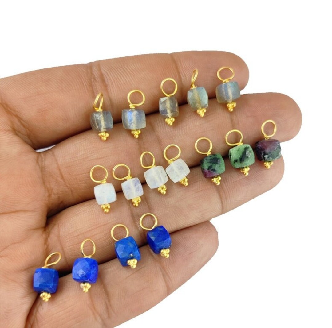 Tiny Gemstone Cube Shape Charm 925 Sterling Silver Gold Vermeil Fancy ...