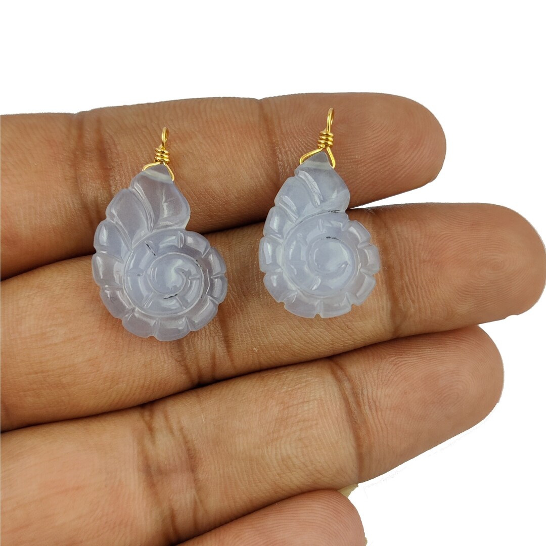 Blue Lace Agate Nautilus Shell Carved Gemstone Pendant Gold Vermeil ...