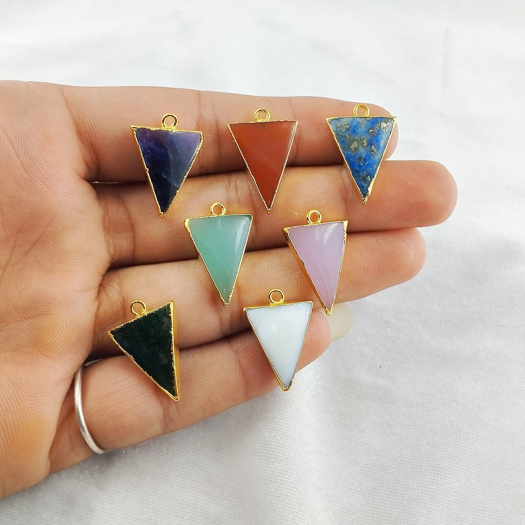 Slice Triangle Shape Gemstone Pendant, Gold Plated Slice Gemstone ...