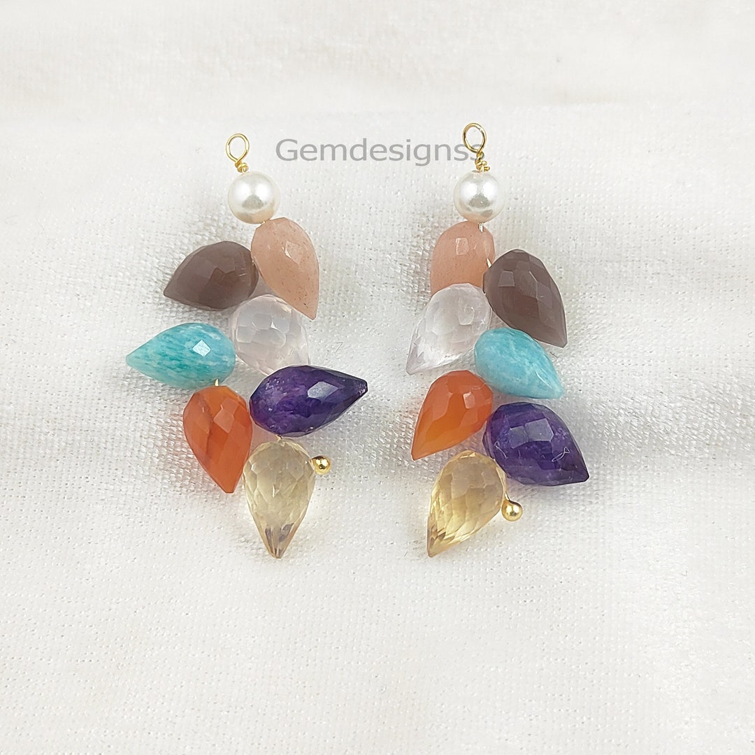 Multicolor Gemstone Dangle Charm - Gold Vermeil Pearl Charm - Briolette ...