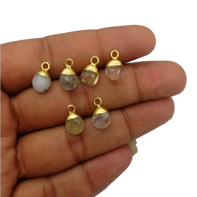 Semi Precious Gemstone Smooth Tumble Charm Gemstone Gold - Etsy