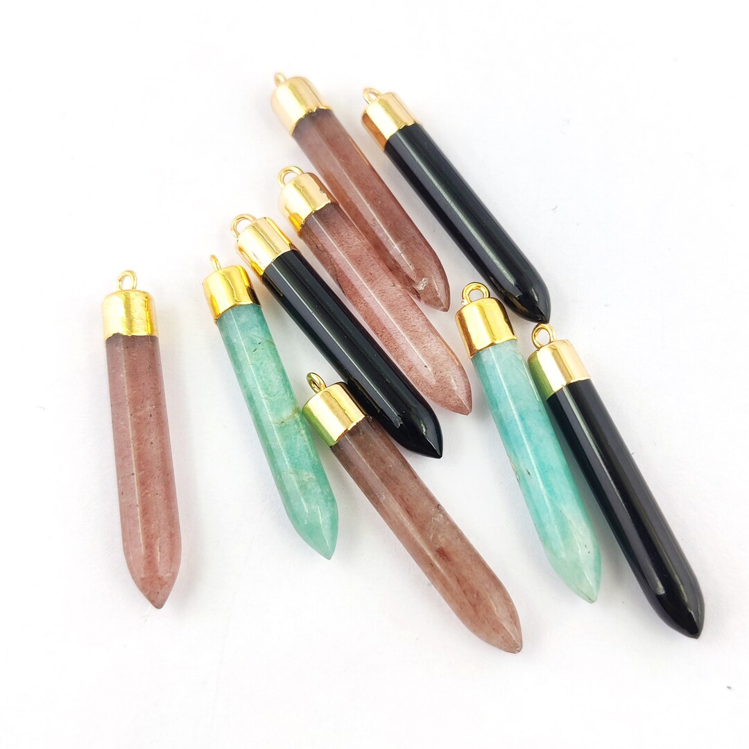 Gemstone 40x10mm Point Pencil Gold Electroplated Cap Spikes Pendant for ...