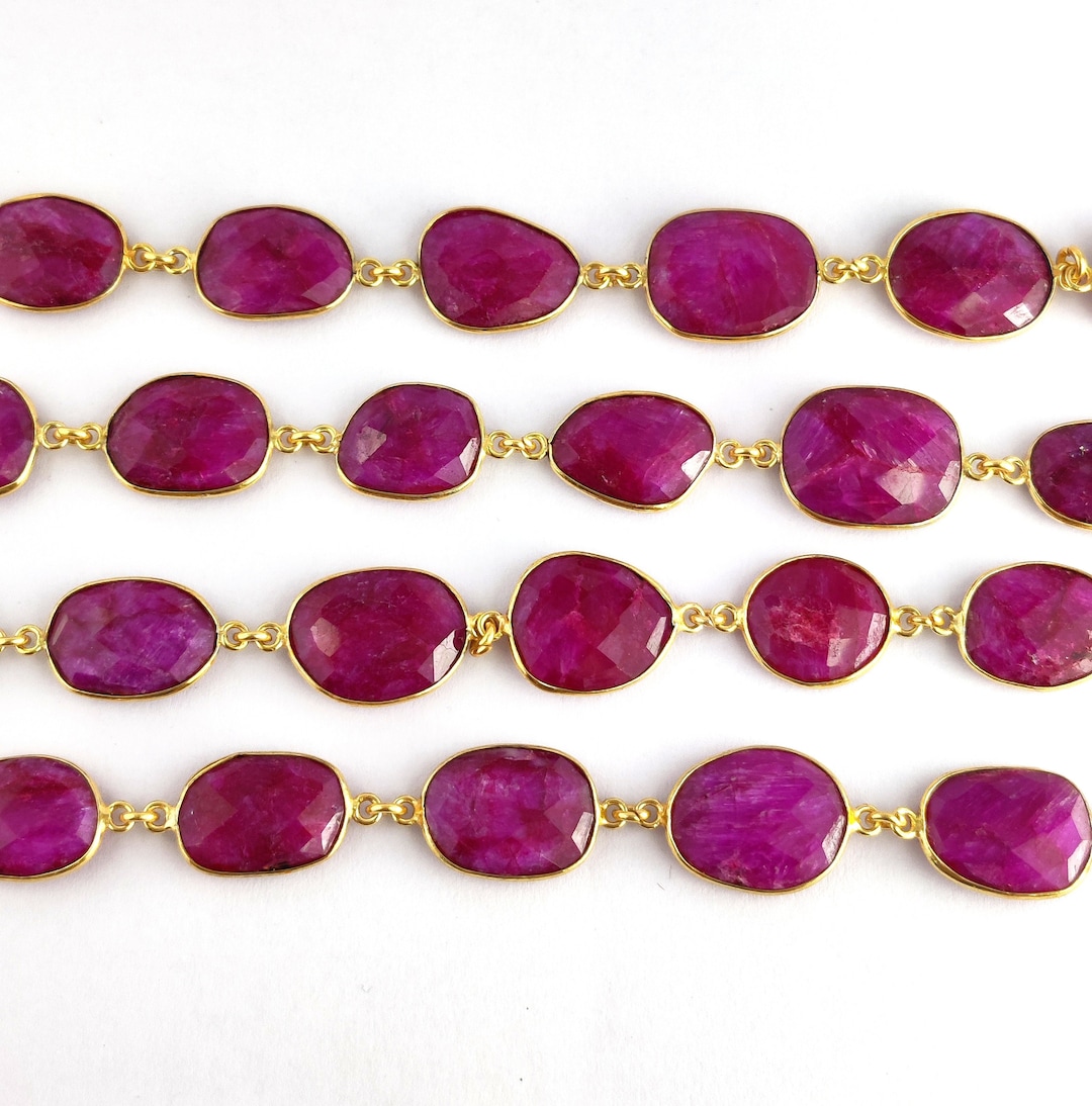 Ruby Gemstone Bezel Connector Chain - Freeform Size Faceted Gemstone ...