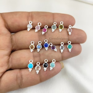 Tiny Round Gemstone Pendant - 925 Sterling Silver Bezel Pendant - DIY ...