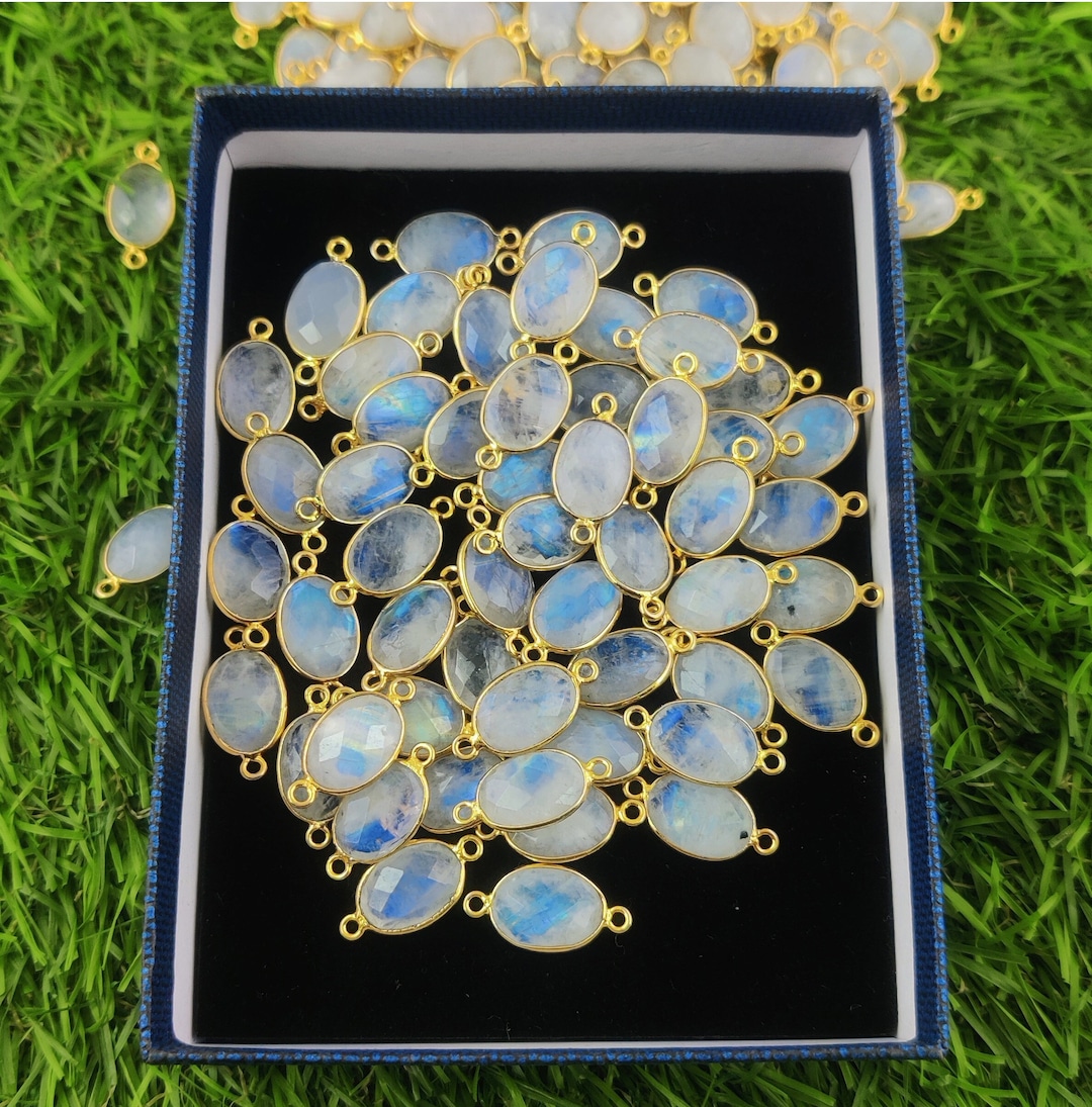 AAA Quality Rainbow Moonstone Oval Bezel Connector 18k Gold Vermeil ...