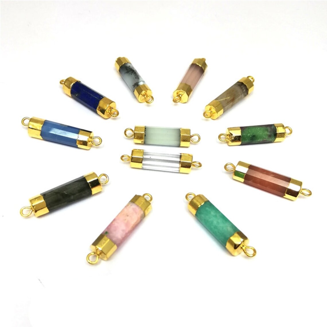 Semi Precious Gemstone Cylinder Link Connector Tiny Size Gold | Etsy