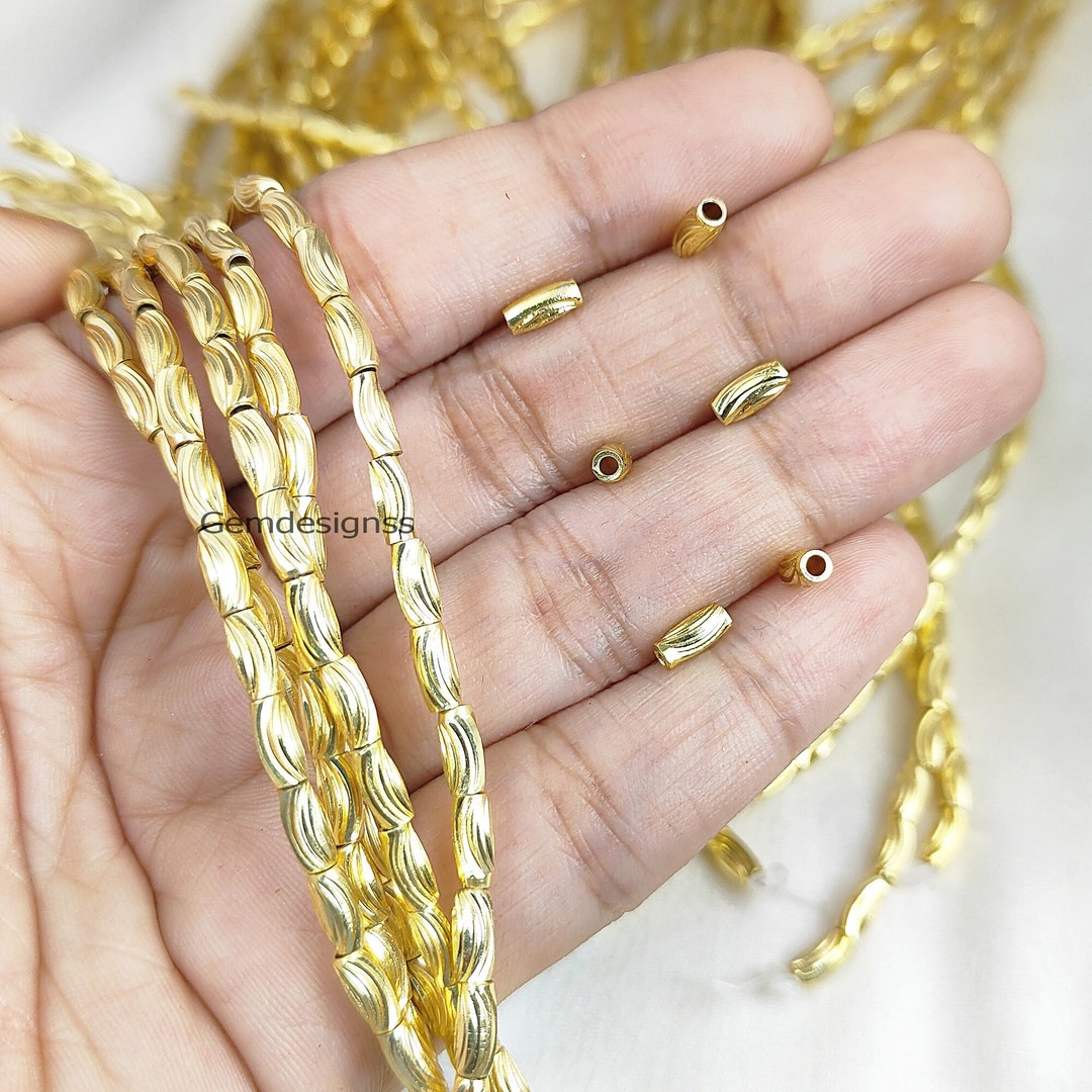 Gold Plated Tube Beads - Fancy Gold Brass Beads - Jewelry Making ...
