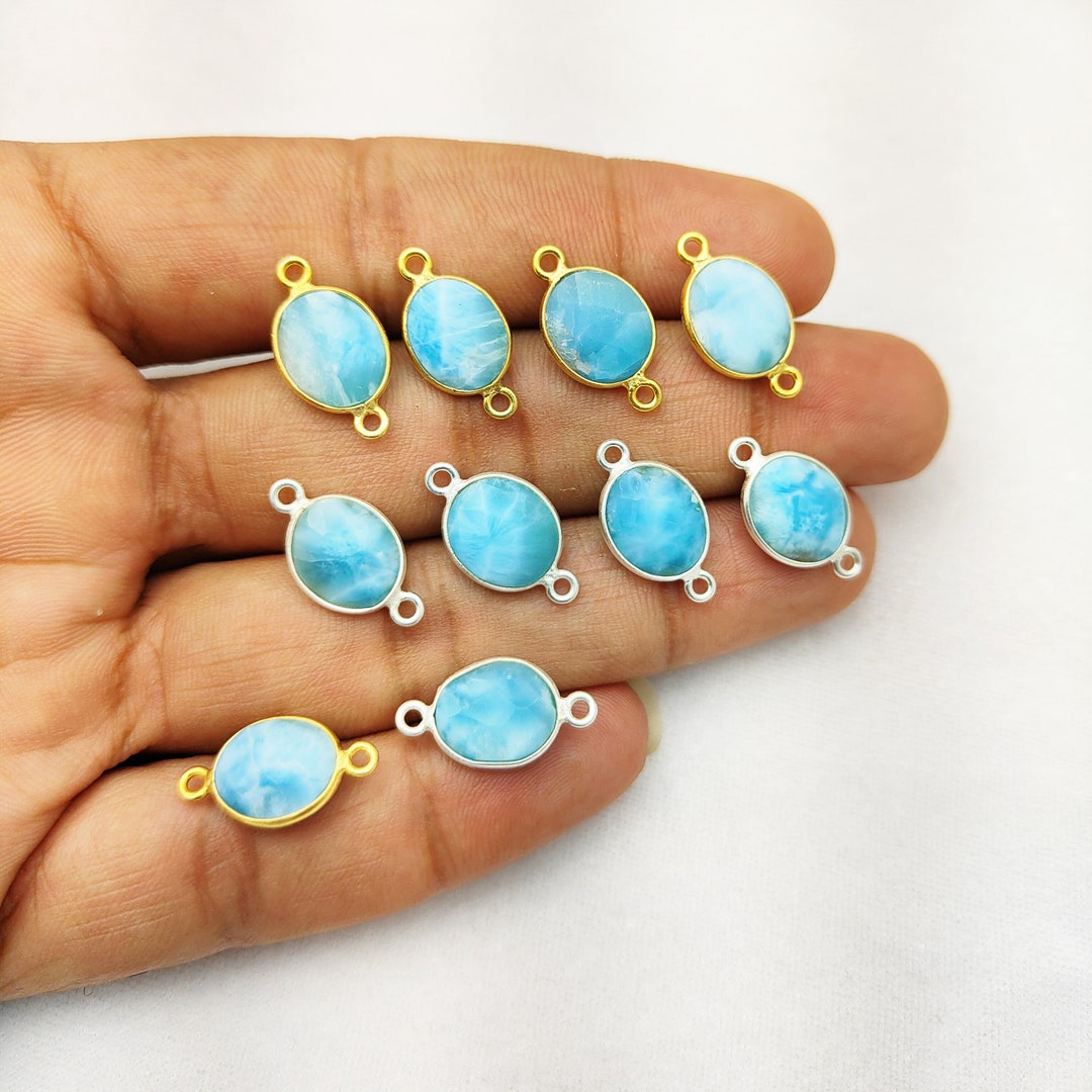 Larimar Gemstone Bezel Connectors, Free Form 9mm - 12mm Sterling Silver ...