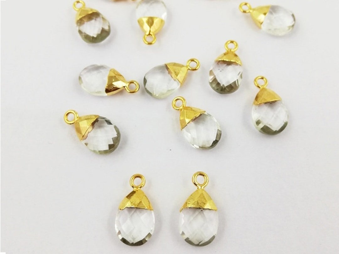 Crystal Clear Pear Drop Gold Cap Gemstone Pendant - 9x13mm Pear Cut ...