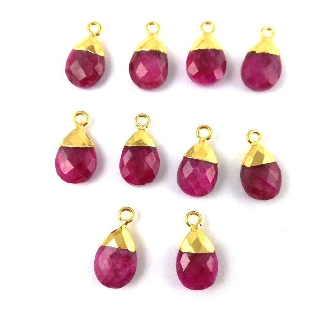 Ruby Pear Drop Gold Cap Gemstone Pendant - 9x13mm Pear Cut Gemstone ...