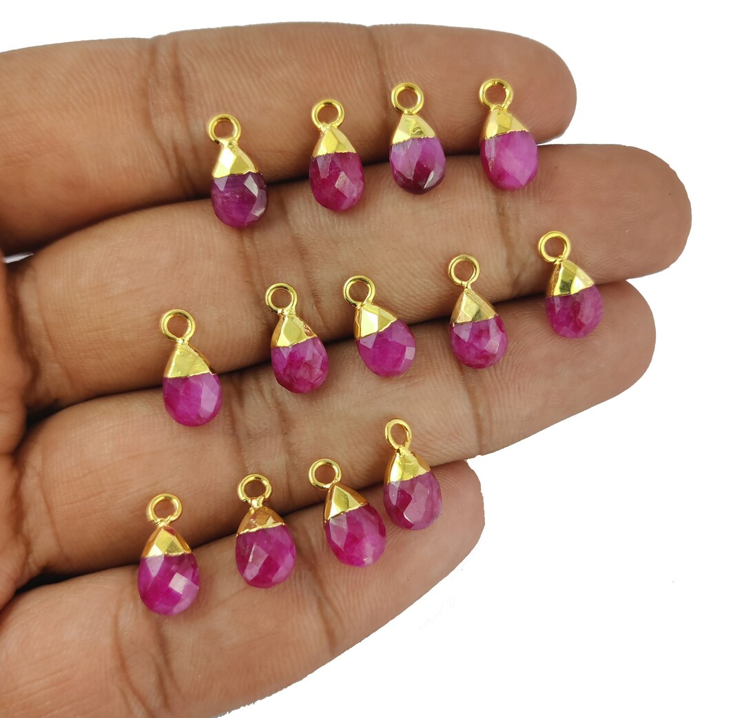 Tiny Beautiful Dyed Ruby Pear Drop Charms Pendant- 6x9mm Faceted Pear ...