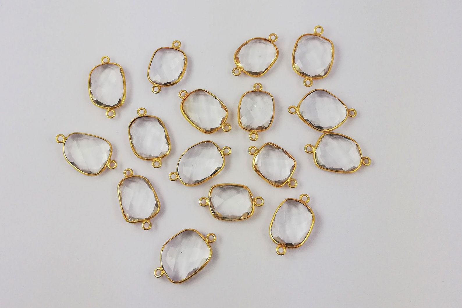 Clear Crystal Gemstone Gold Plated Bezel Set Connectors - Free Form ...