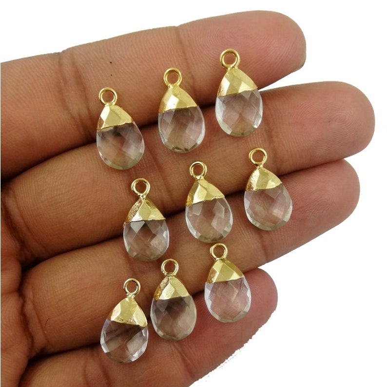 Crystal Clear Pear Drop Gold Cap Gemstone Pendant 9x13mm - Etsy