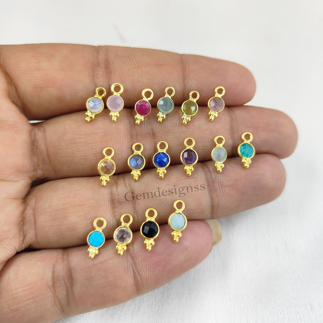 Tiny Round Gemstone Gold Vermeil Fancy Bezel Charms Pendants 4mm Size ...