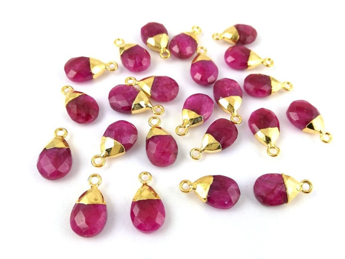 Ruby Pear Drop Gold Cap Gemstone Pendant - 9x13mm Pear Cut Gemstone ...